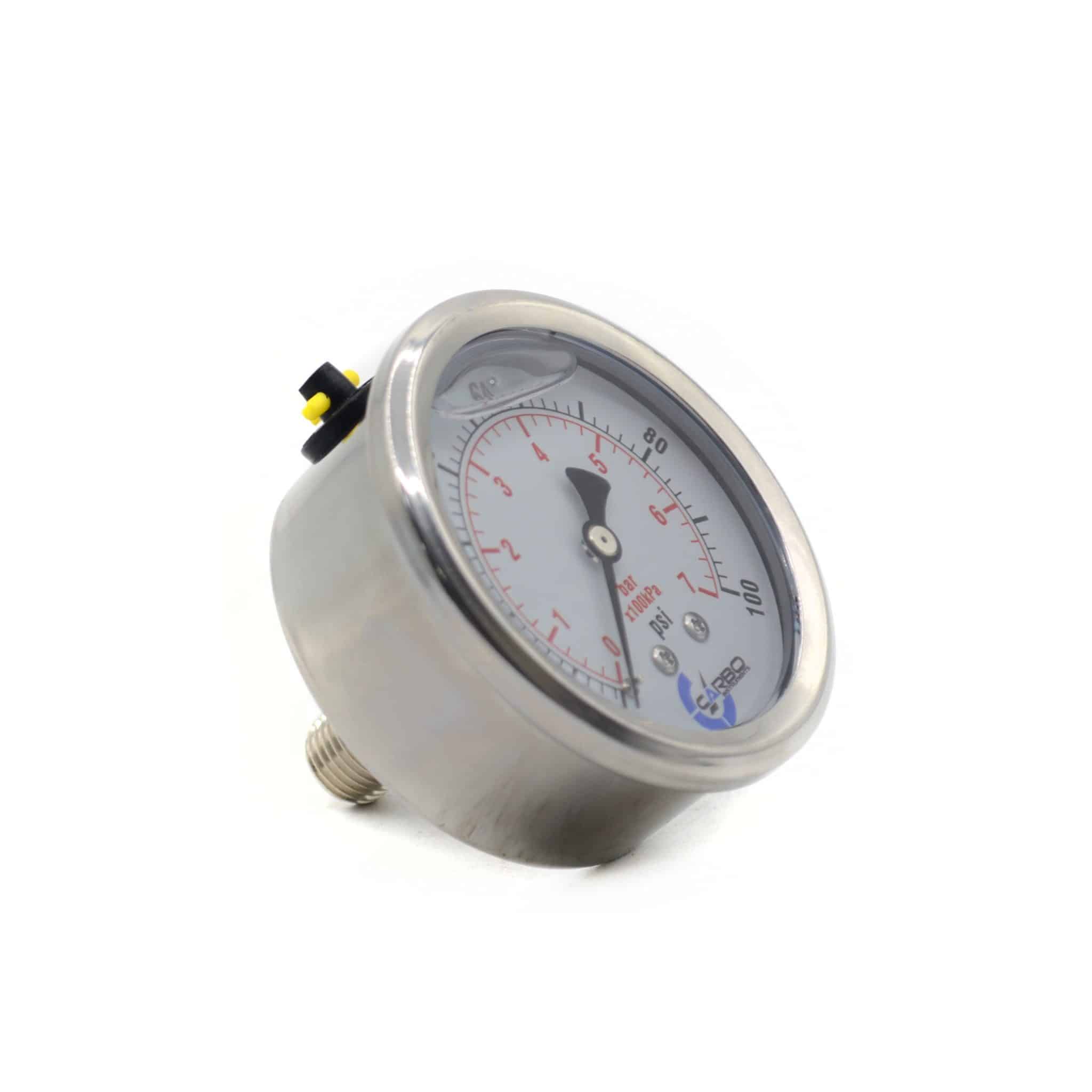 MANÓMETRO 0-100 PSI – 2 1/2″ X 1/4″NPT CARBO L25-SSB-100 C/GLICERINA MONTAJE TRASERO – ACERO ...