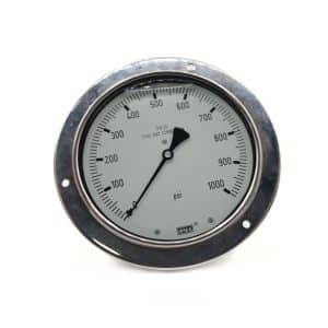 MANÓMETRO 0-1000 PSI – 6″ X 1/2″NPT WIKA ACERO INOXIDABLE CON CONEXIÓN POSTERIOR CON GLICERINA ...