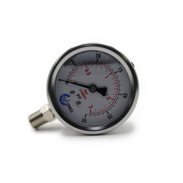 MANÓMETRO 0-30 PSI DE 2 1/2″ X 1/4″ CARBO L25-SSL-030 C/GLICERINA CONEXIÓN INFERIOR ACARBOCERO ...