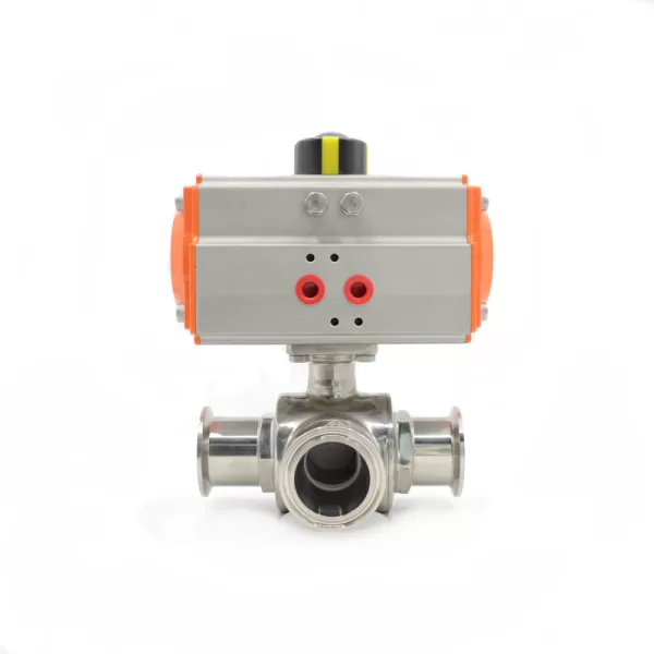 VÁLVULA ESFÉRICA NEUMÁTICA SANITARIA DE 1 1/2″ TIPO T 3 VÍAS SS304 TRI ...